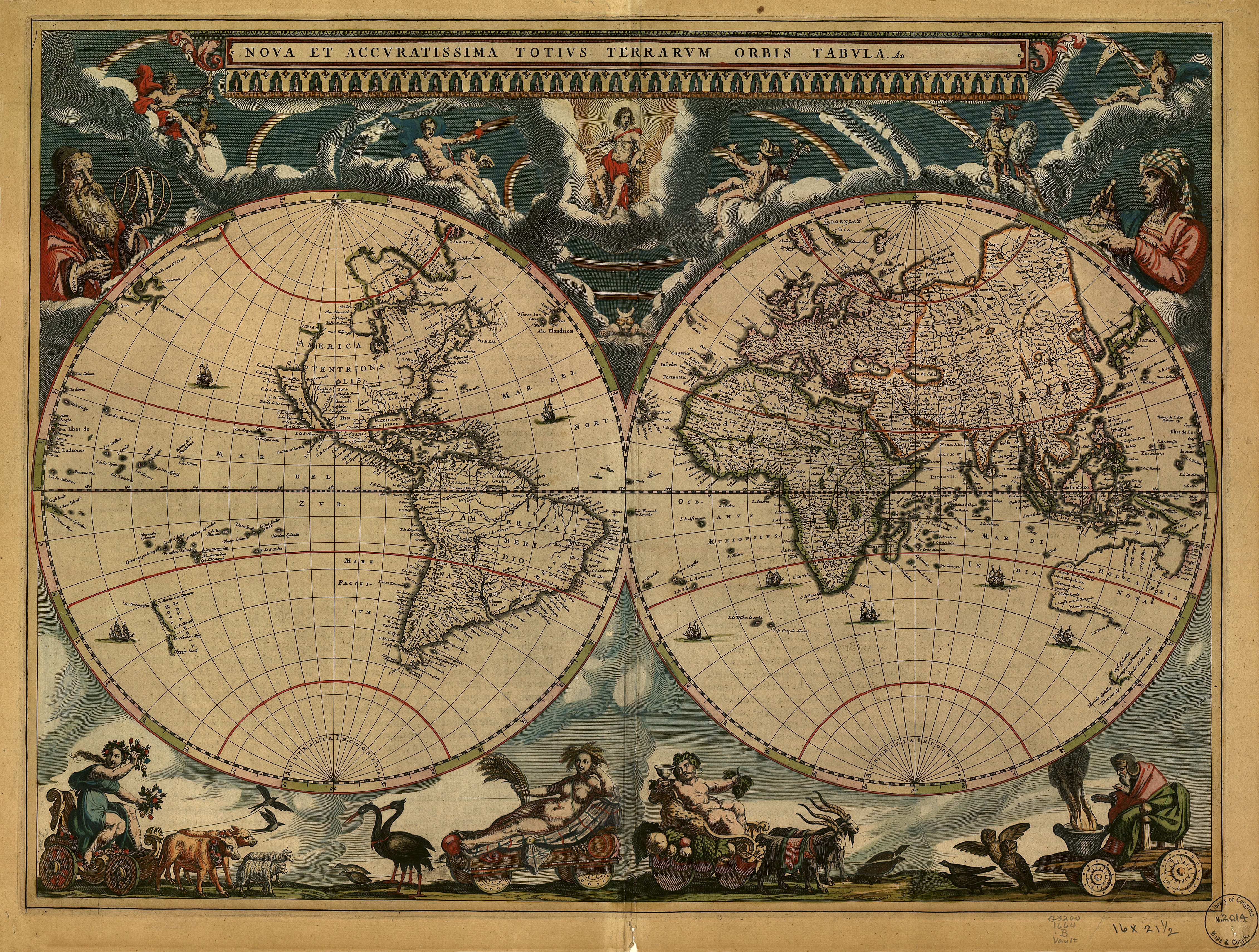 “A New Map of the World – Antique 1600s Double Hemisphere Reproduction ...