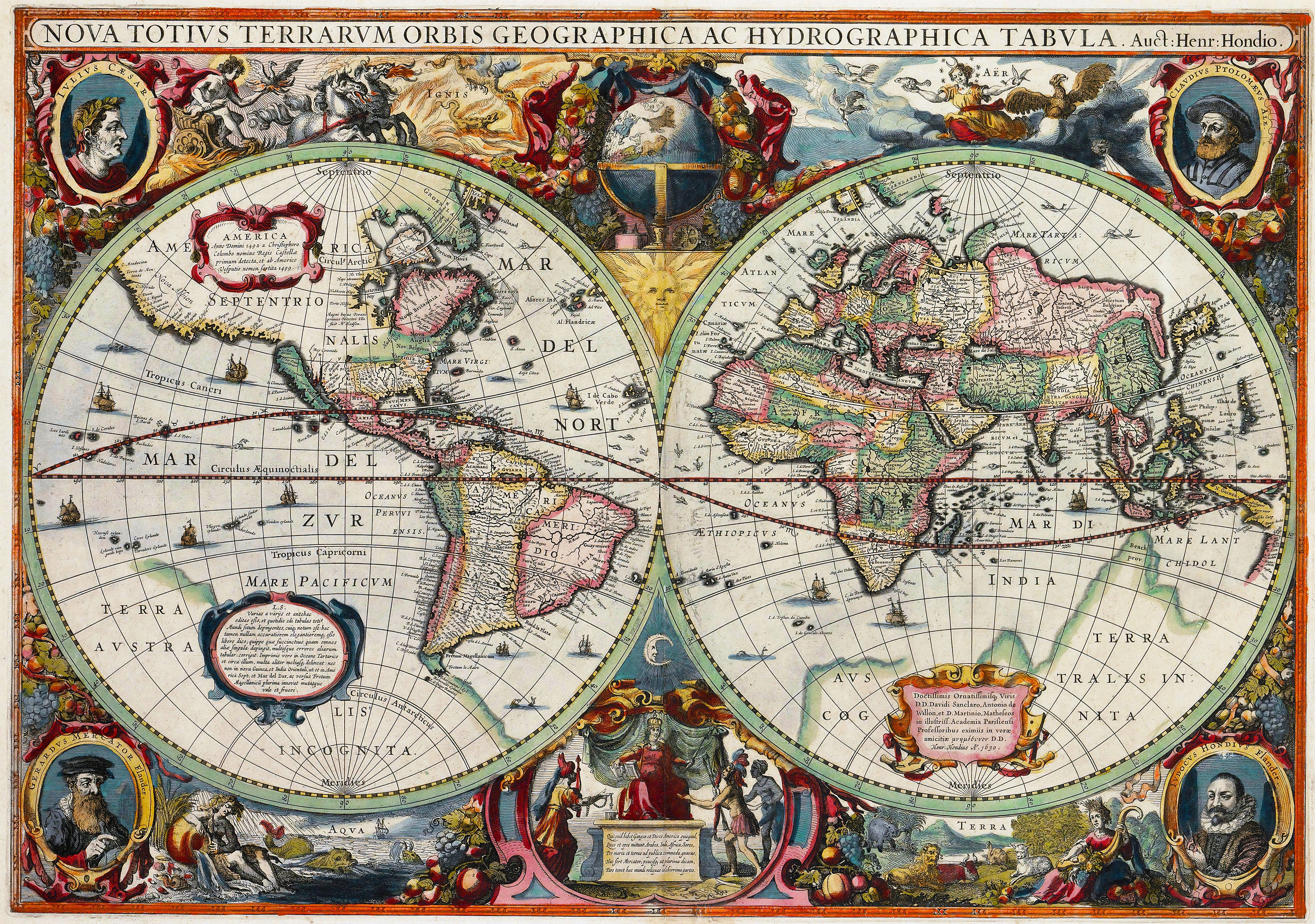 Antique Map of the World – 1630 Hondius Double Hemisphere Reproduction ...